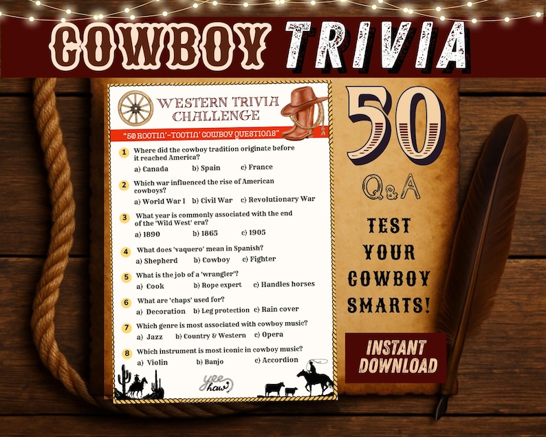 Cowboy Trivia | Western Trivia Game Quiz | Printable Wild West Facts ...