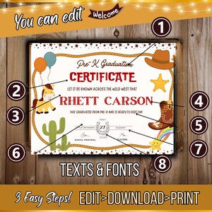 Editable Western Theme Pre-k Graduation Diploma | Cowboy Printable ...