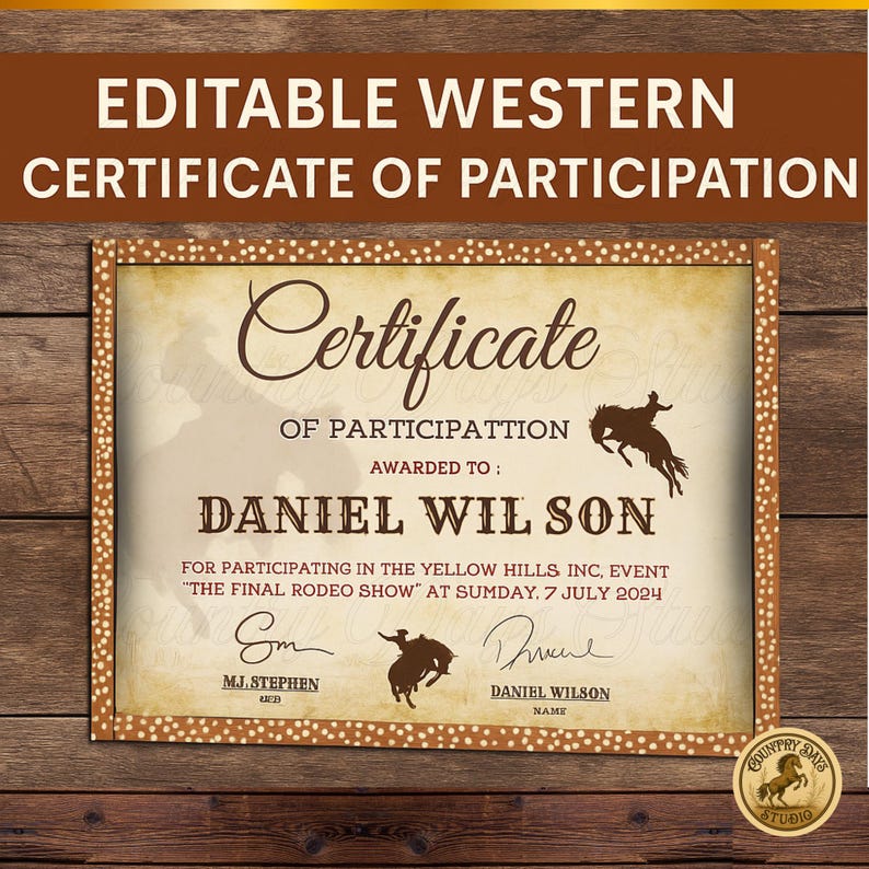 Editable Western Certificate Template: Rustic Cowboy Rodeo Award ...