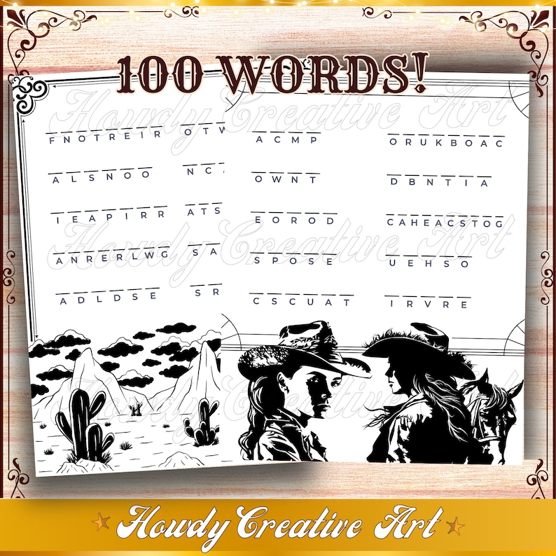 Printable Western Cowboy Word Scrambler Puzzles Game Worksheets | Fun ...