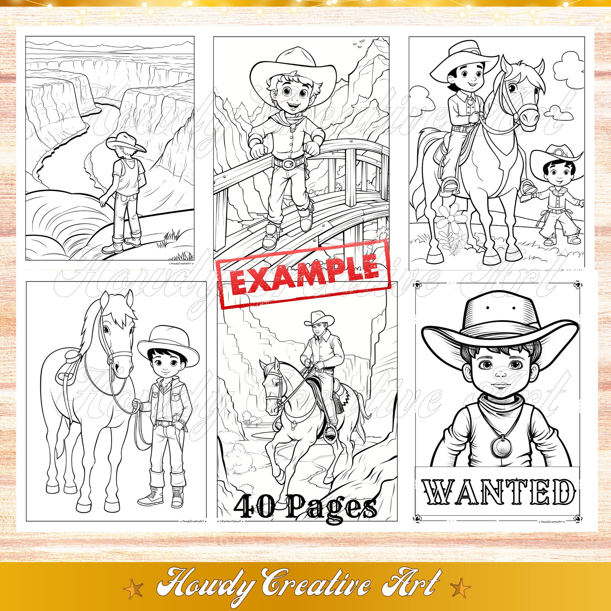 Cowboy Coloring Pages Cute Western Activity Illustrations Fun Wild West ...