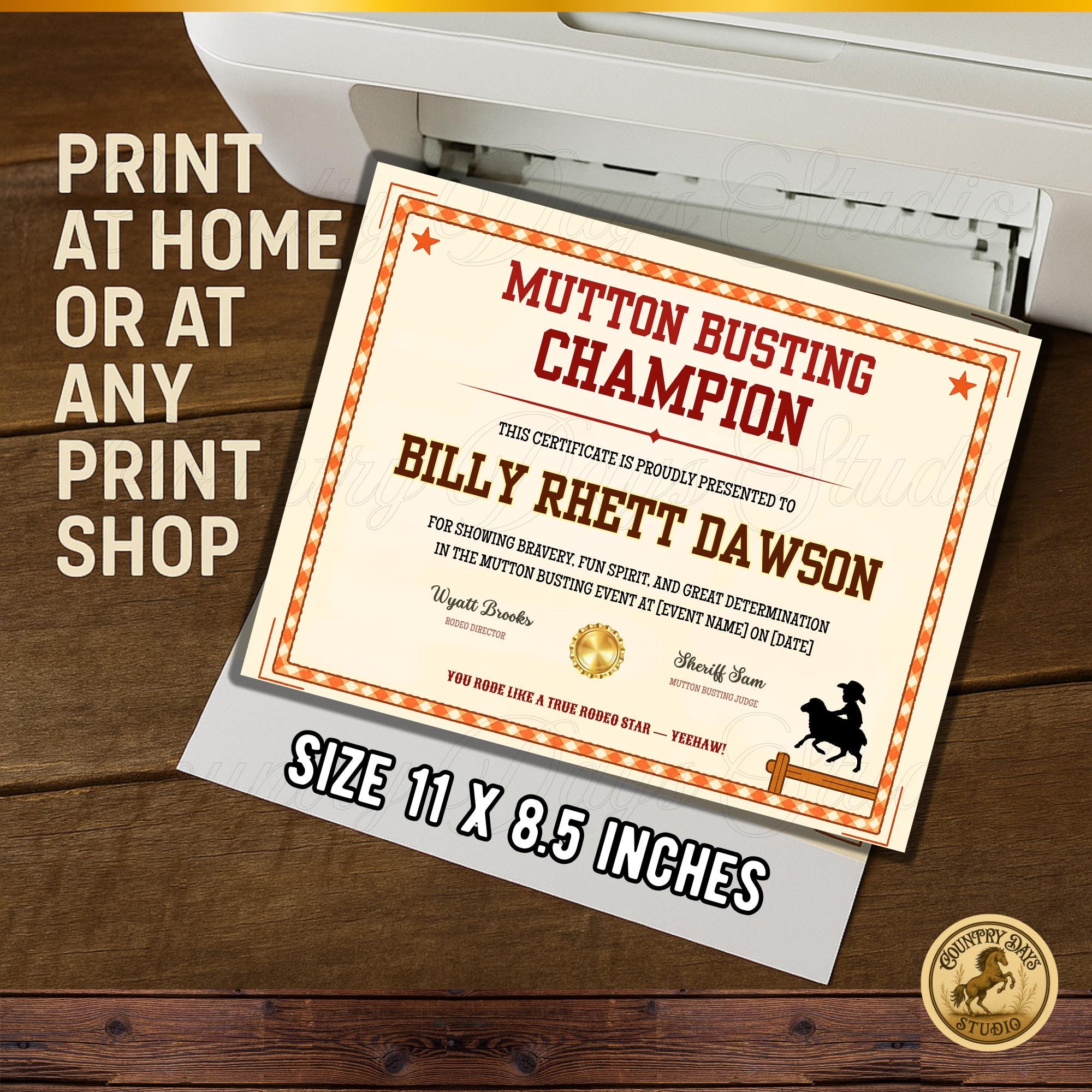 Editable Mutton Busting Certificate | Western Rodeo Award (PDF) - Etsy