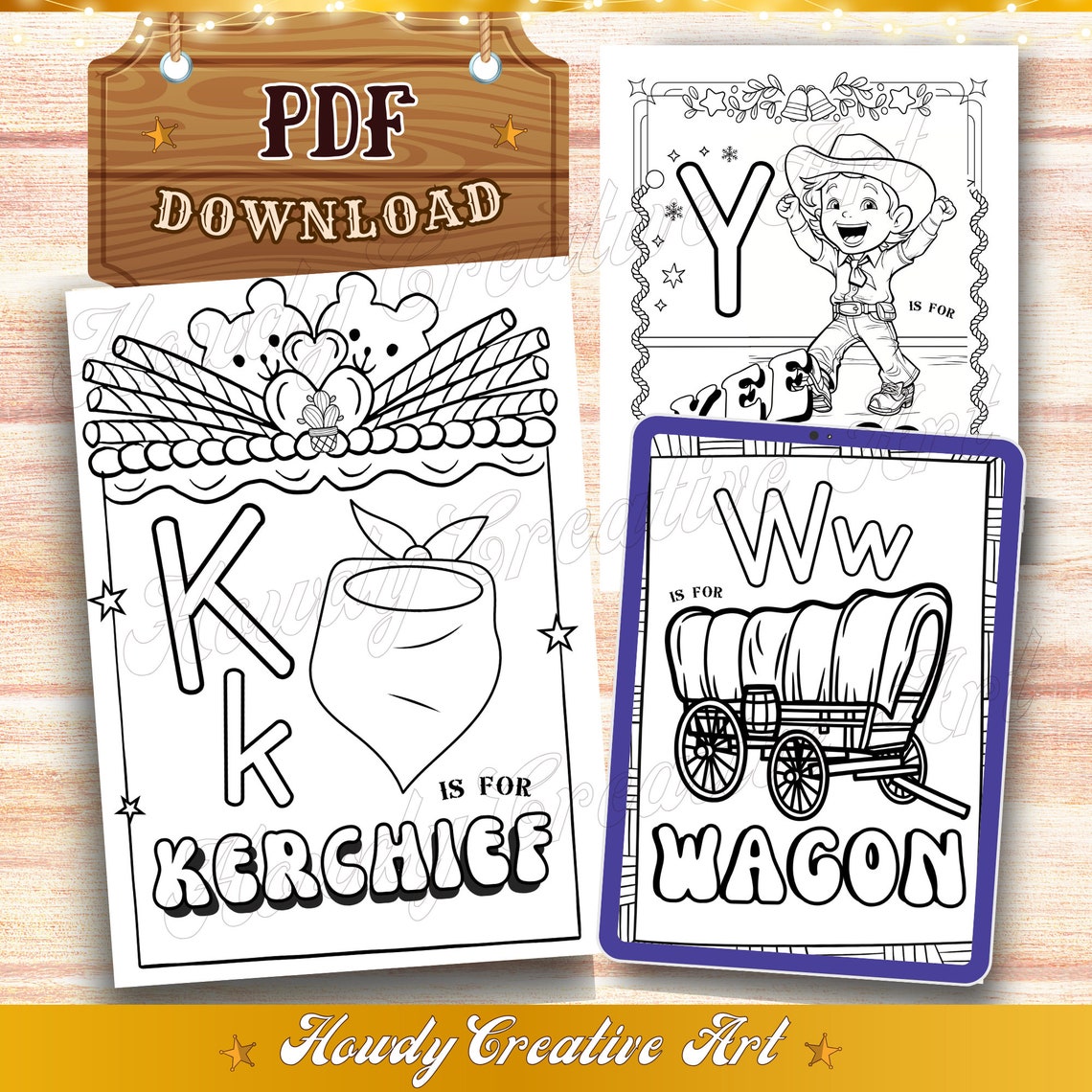 Cowboy ABC Coloring Pages Fun Western Baby Shower Activity Pack for ...