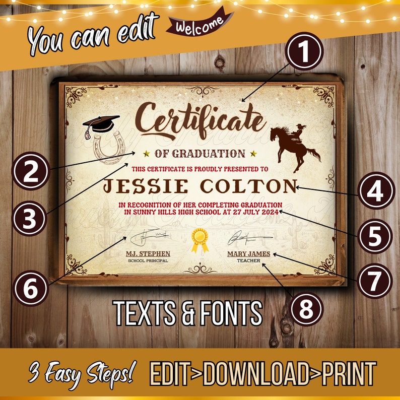 Editable Western Graduation Certificate Template (digital Download) - Etsy