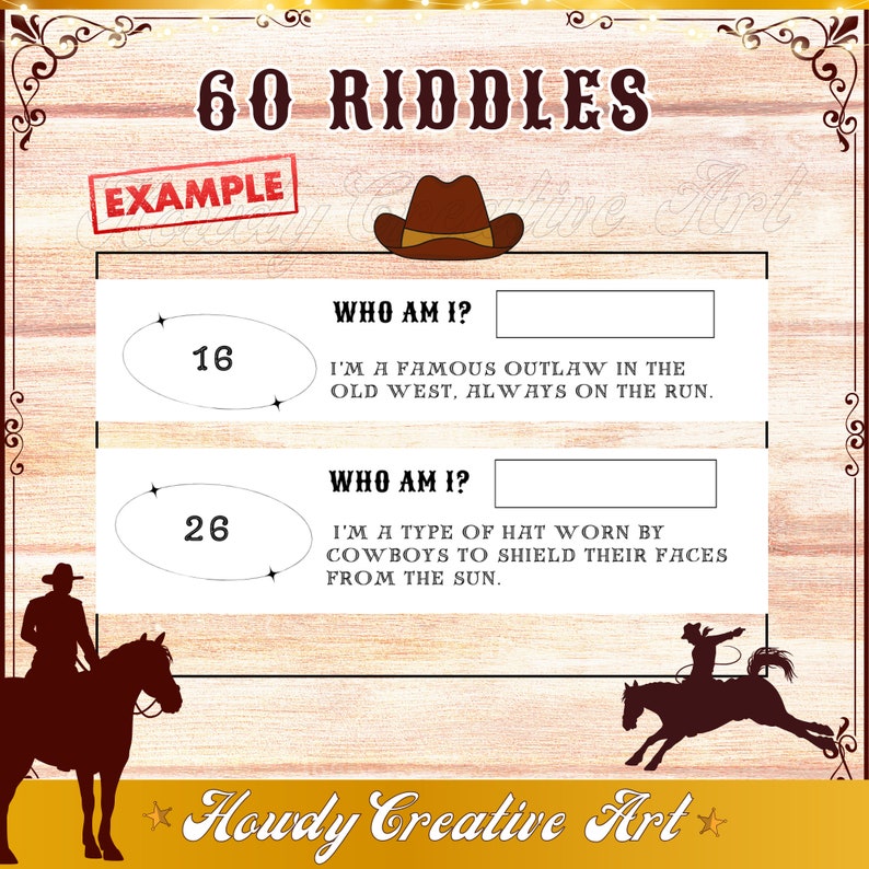 Western Cowboy Riddle Hunt Game: 60 Questions (printable PDF) - Etsy