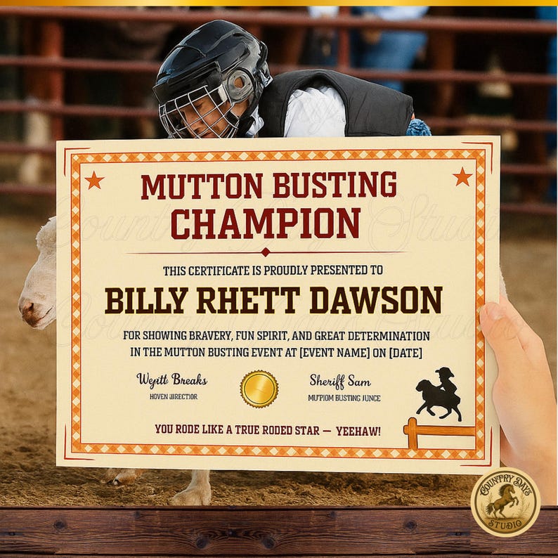 Editable Mutton Busting Certificate | Western Rodeo Award (PDF) - Etsy