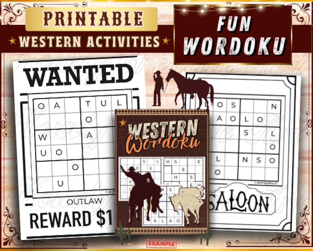 Western Wordoku Puzzles Sheets. Fun Cowboy Party Word Games. Sudoku ...