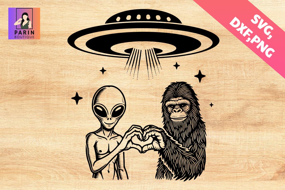 Bigfoot and Alien Heart Hands Svg,funny Cryptid Friends,sasquatch Svg ...
