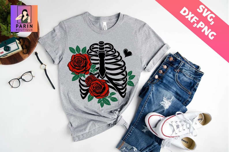 Rib Cage Rose Svg, Floral Ribcage SVG, Ribcage Flowers Svg,skeleton ...