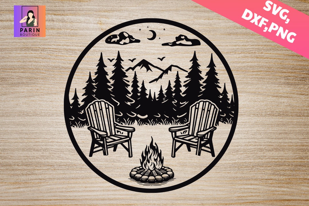 Forest Camping With Chairs and Camp Fire Svg Png,mountain Svg,landscape ...