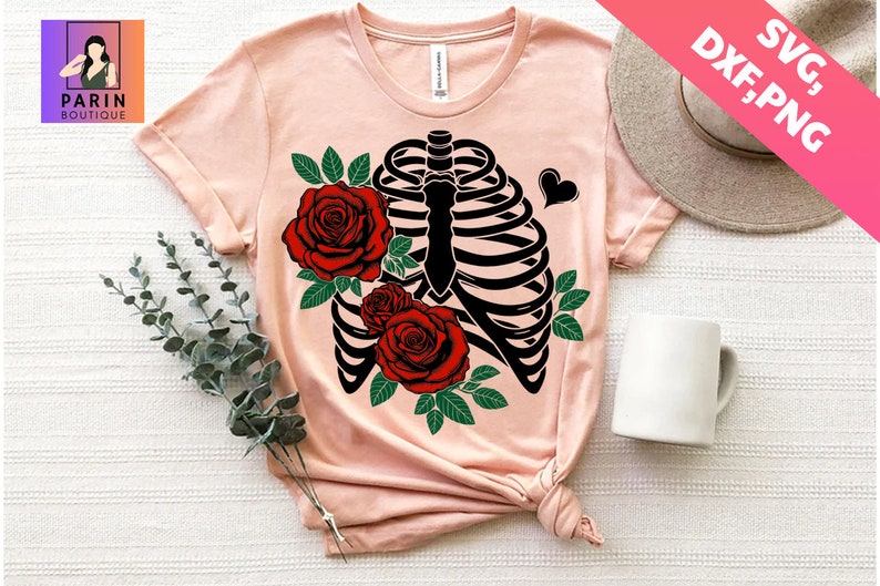 Rib Cage Rose Svg, Floral Ribcage SVG, Ribcage Flowers Svg,skeleton ...