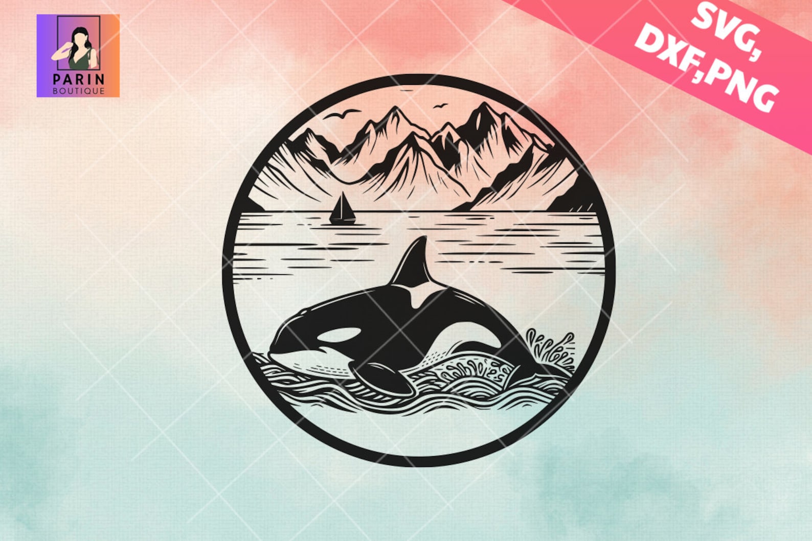 Killer Whale Svg,mountains and Killer Whale in Sea Svg, Sea Scene Svg ...