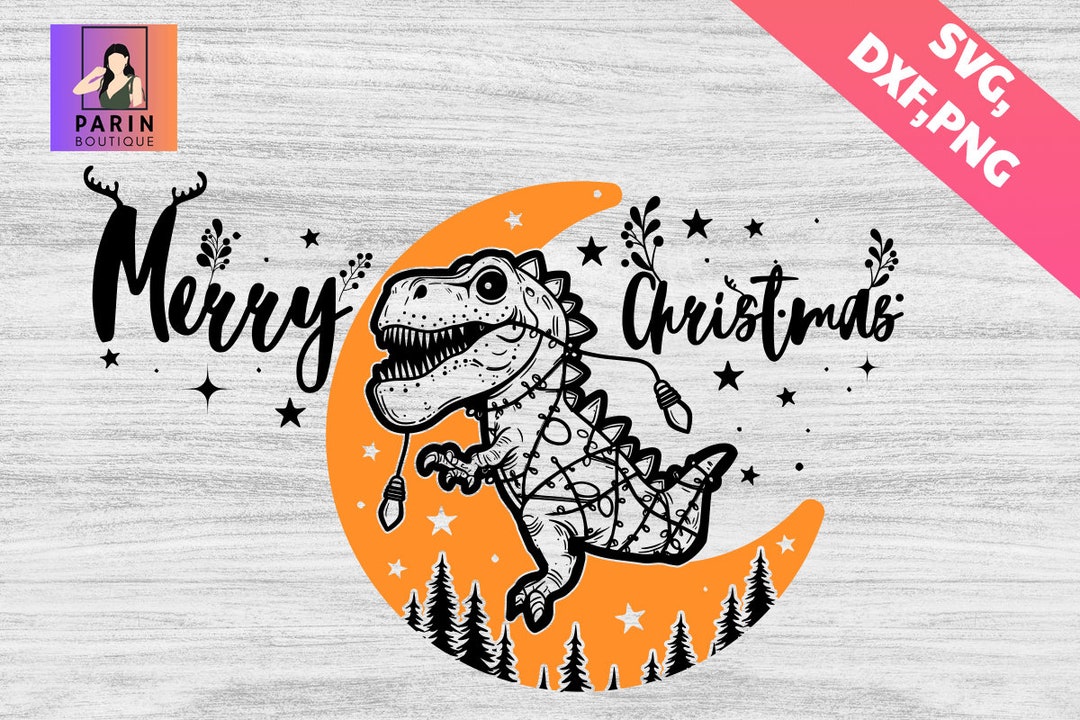 Moon Forest and T-rex Dinosaur Christmas V2 Svg, Christmas T-rex ...