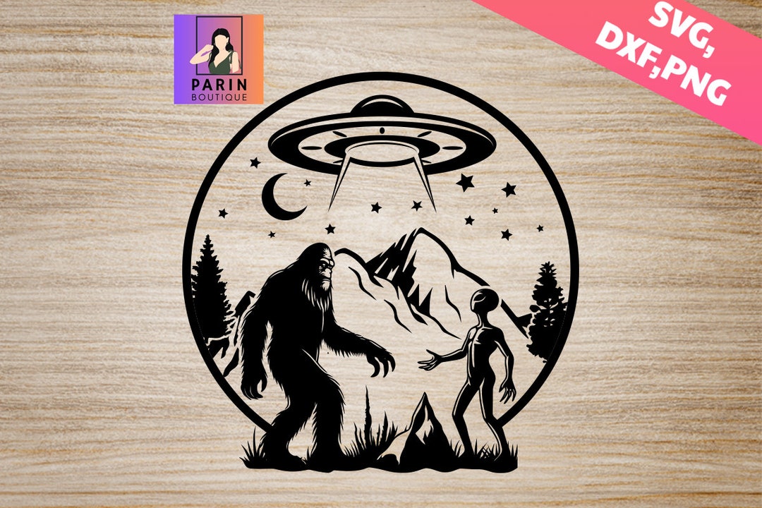 Bigfoot and Alien Under the Moon V1 Svg, Sasquatch SVG, Bigfoot Svg ...