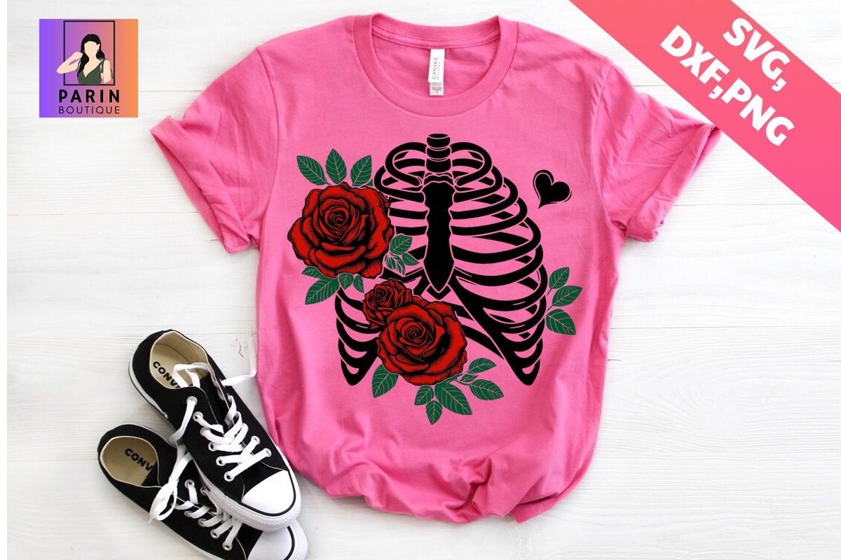 Rib Cage Rose Svg, Floral Ribcage SVG, Ribcage Flowers Svg,skeleton ...