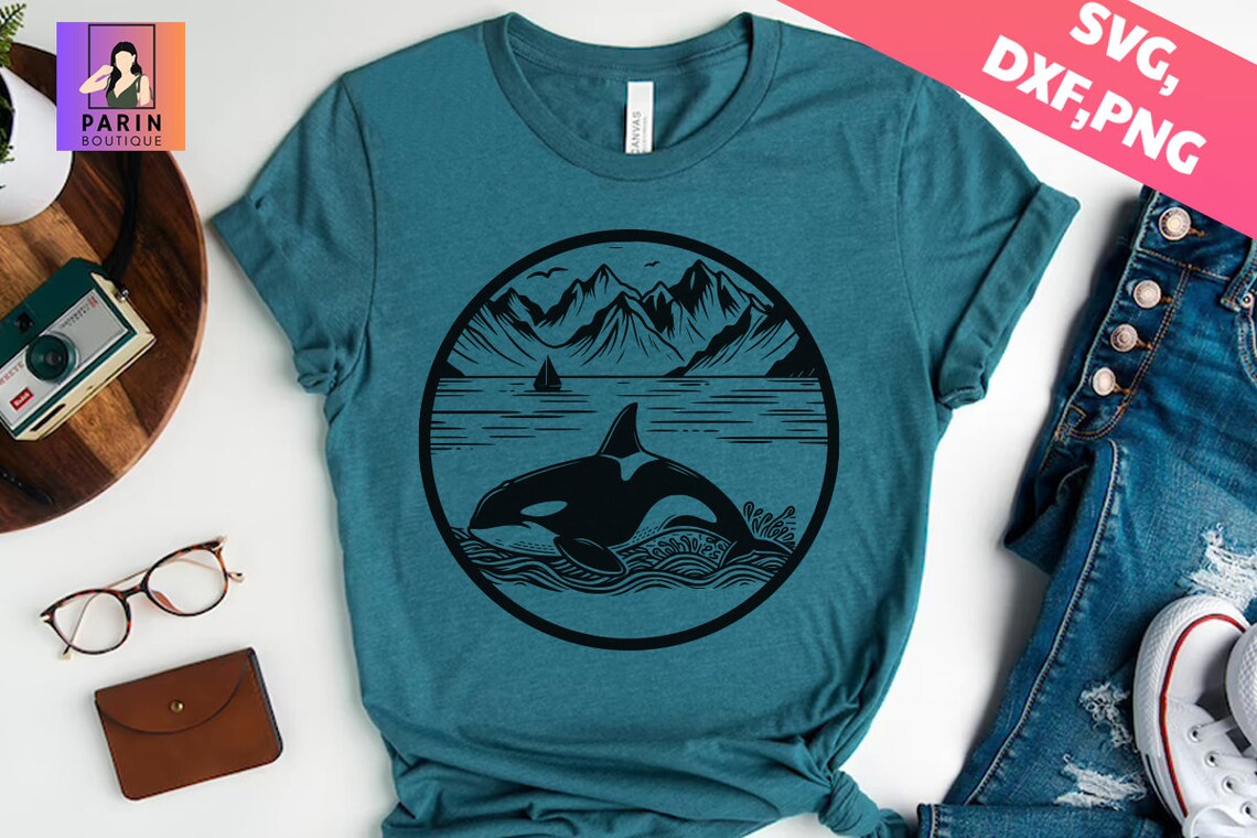 Killer Whale Svg,mountains and Killer Whale in Sea Svg, Sea Scene Svg ...