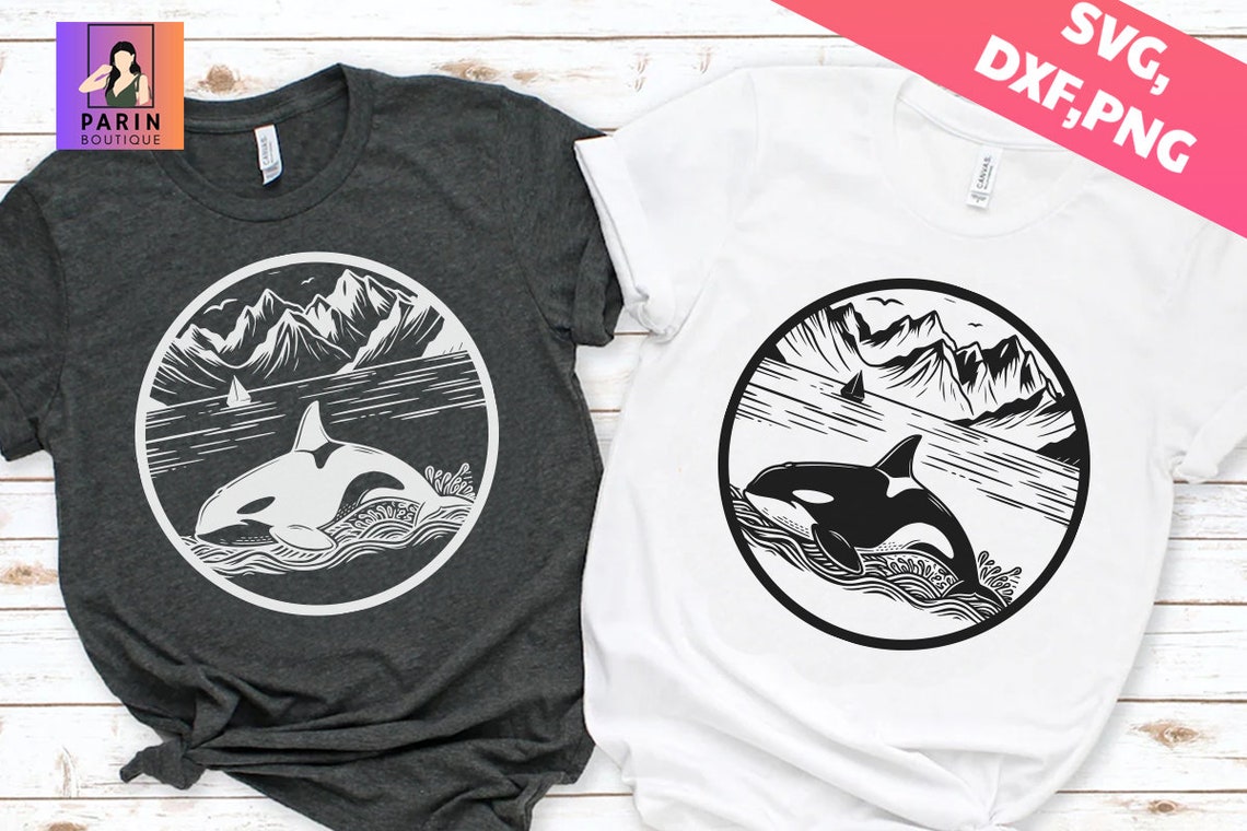Killer Whale Svg,mountains and Killer Whale in Sea Svg, Sea Scene Svg ...