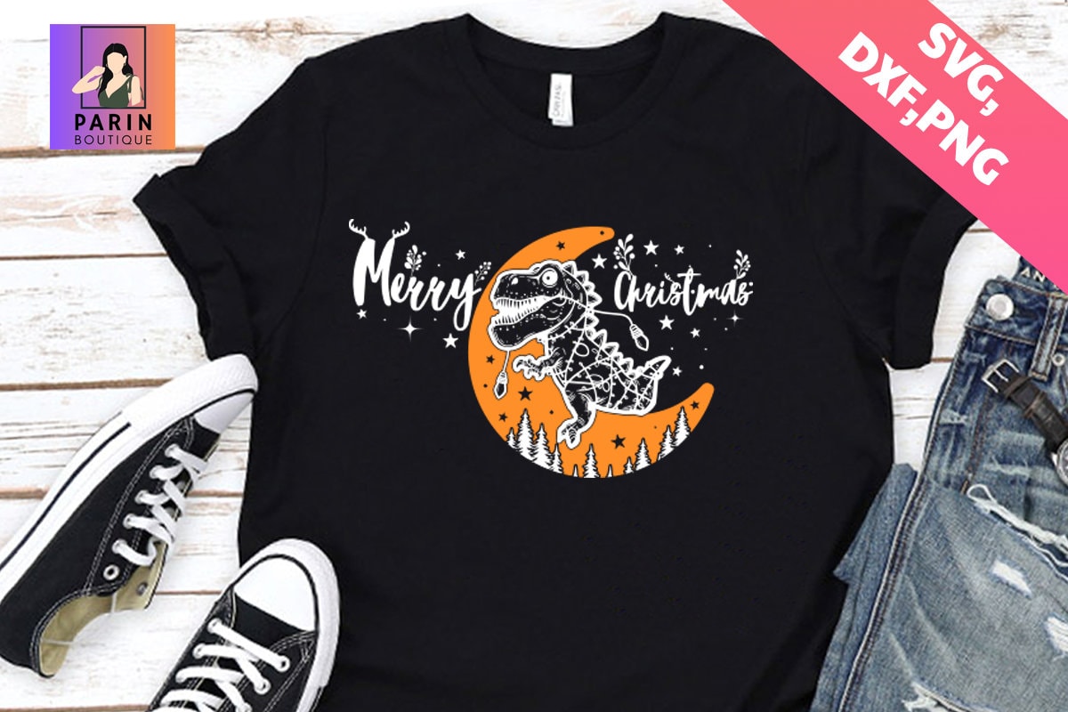 Moon Forest and T-rex Dinosaur Christmas V2 Svg, Christmas T-rex ...