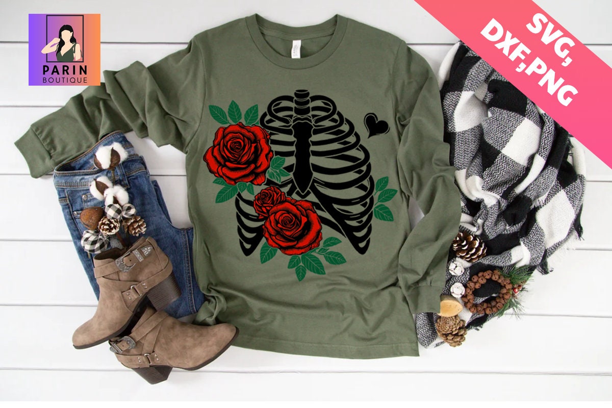 Rib Cage Rose Svg, Floral Ribcage SVG, Ribcage Flowers Svg,skeleton ...