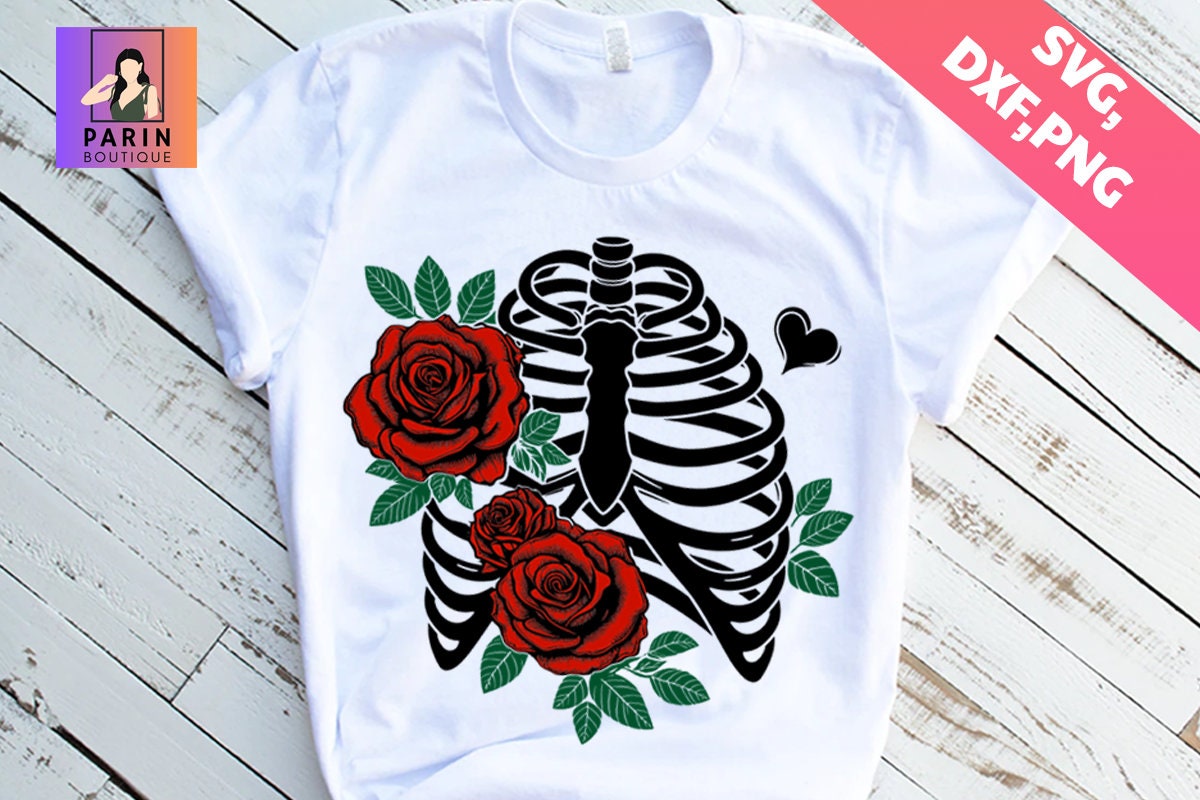 Rib Cage Rose Svg, Floral Ribcage SVG, Ribcage Flowers Svg,skeleton ...