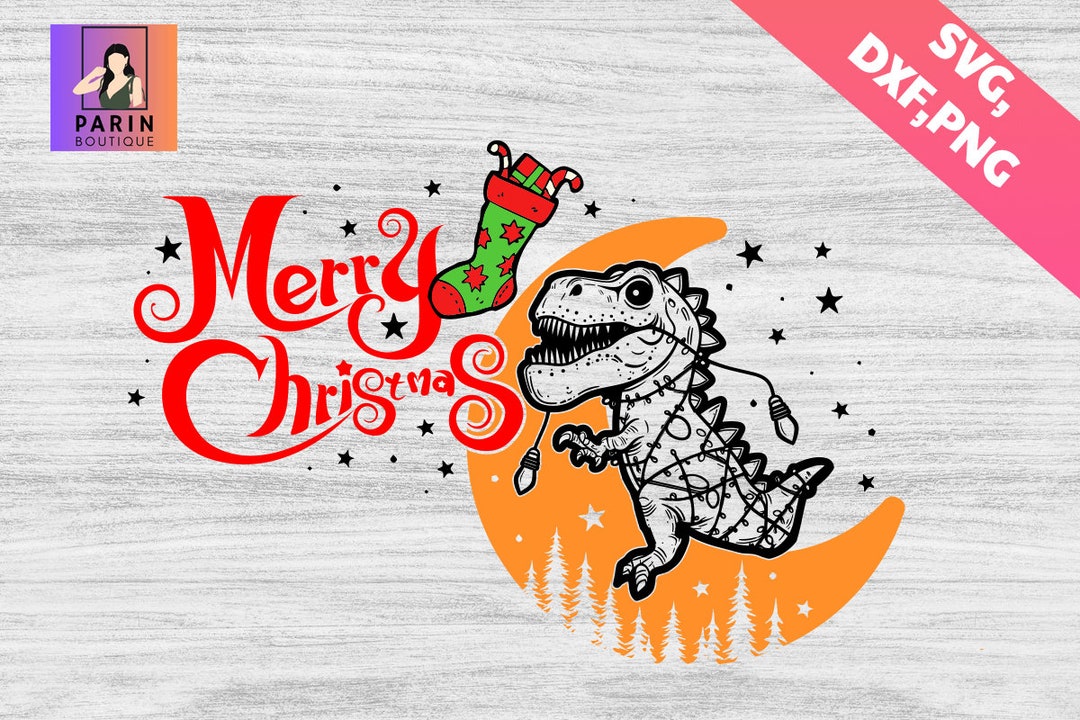 Moon Forest and T-rex Dinosaur Christmas Svg, Christmas T-rex Dinosaur ...