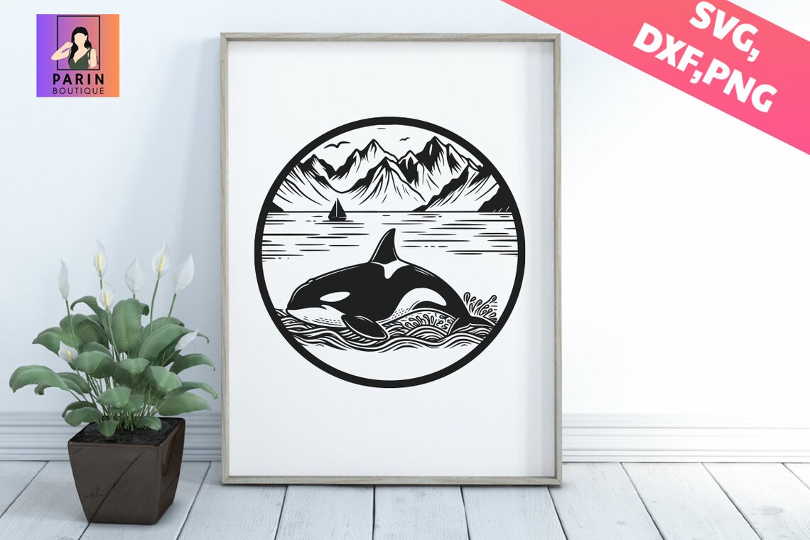 Killer Whale Svg,mountains and Killer Whale in Sea Svg, Sea Scene Svg ...