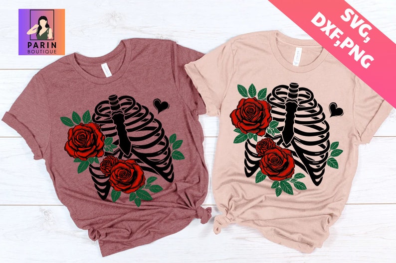 Rib Cage Rose Svg, Floral Ribcage SVG, Ribcage Flowers Svg,skeleton ...