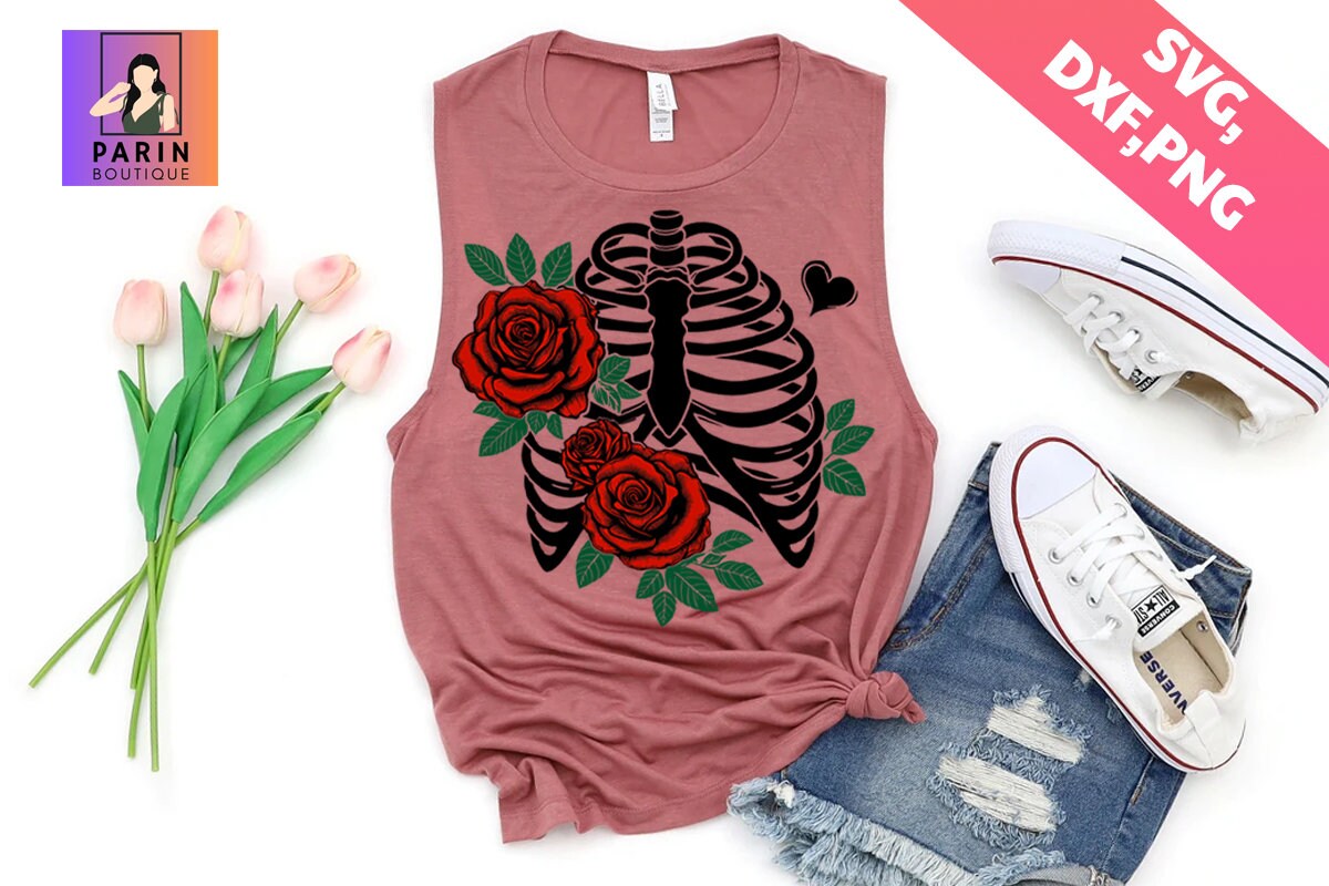 Rib Cage Rose Svg, Floral Ribcage SVG, Ribcage Flowers Svg,skeleton ...