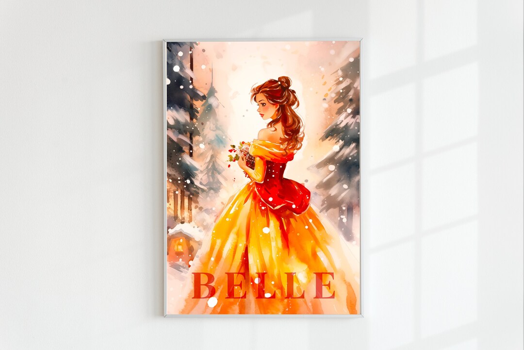 Princess Belle Watercolor Digital Poster Christmas Version - Etsy