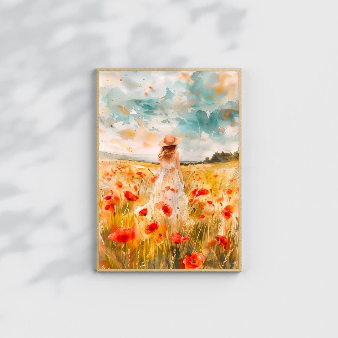 Golden Poppy Fields - Cottagecore Countryside Art Print | Dreamy Wall ...