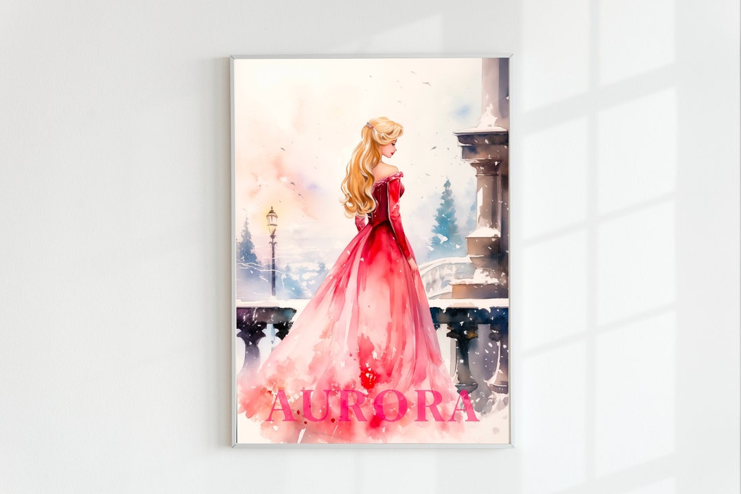 Princess Aurora - Watercolor Digital Poster - Christmas Version - Etsy