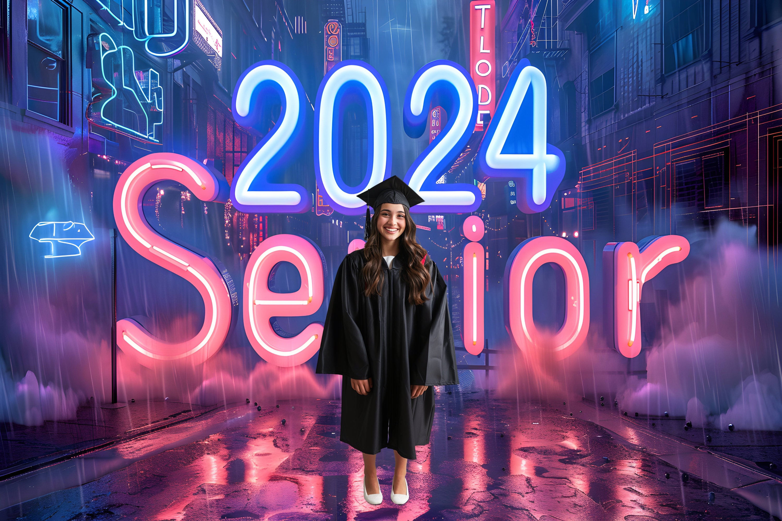 Neon Lights 2024 Senior Year Digital Backdrop Photoshop Template ...