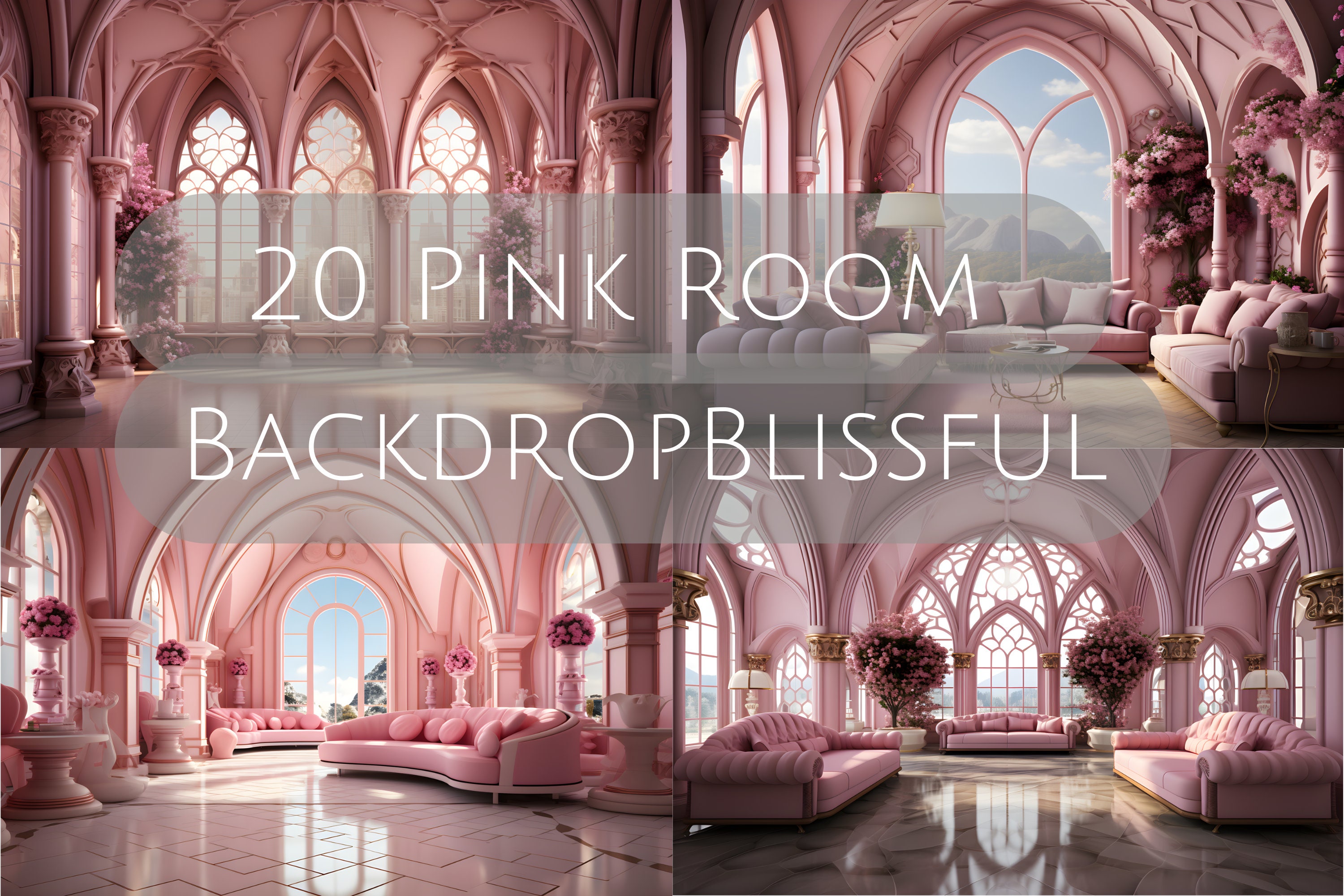 20 Pink Room Digital Backdrops Bundle for Composite Photography, Studio ...