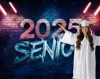 Neon Lights 2025 Senior Year Digital Backdrop Photoshop Template ...