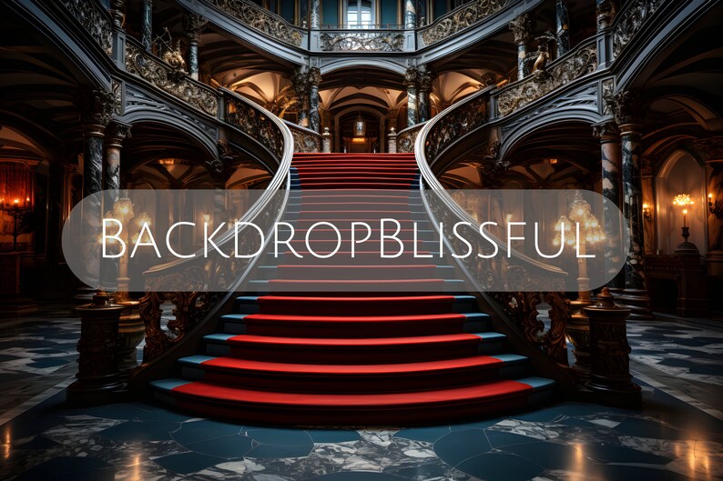 Enchanted Red Staircase Digital Photography Background Castle Stairs ...