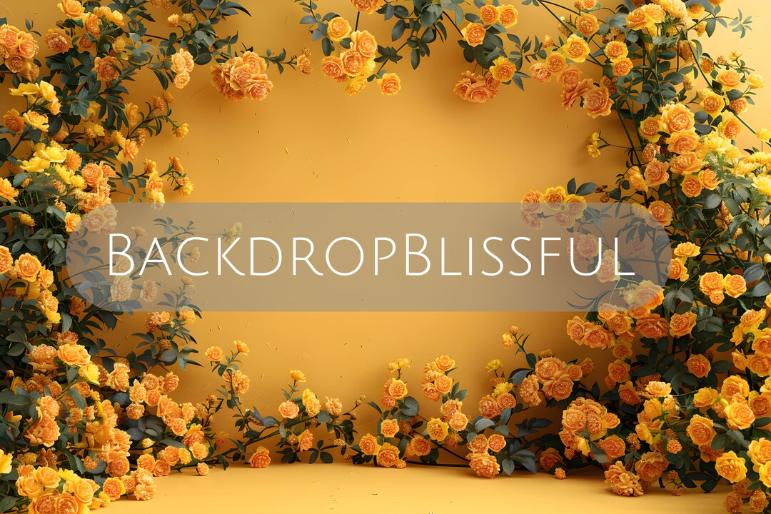 Yellow Wall With Floral Frame Backdrop, Digital Backdrop, Add Your Own ...