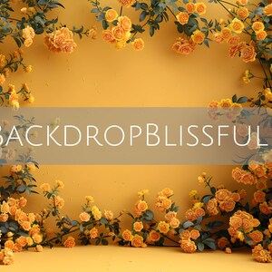 Yellow Wall With Floral Frame Backdrop, Digital Backdrop, Add Your Own ...