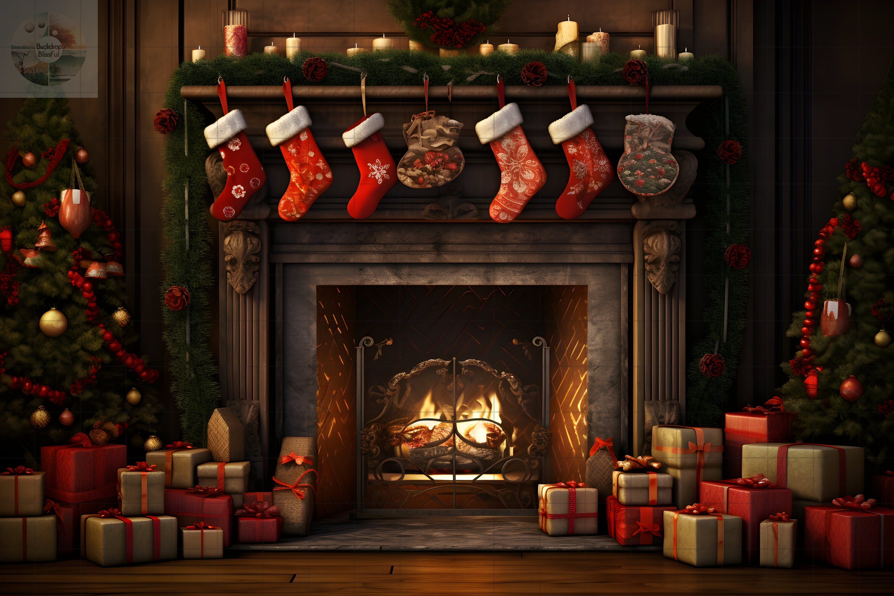 Christmas Fireplace Digital Backdrop: Family Photography Scene (PNG) - Etsy