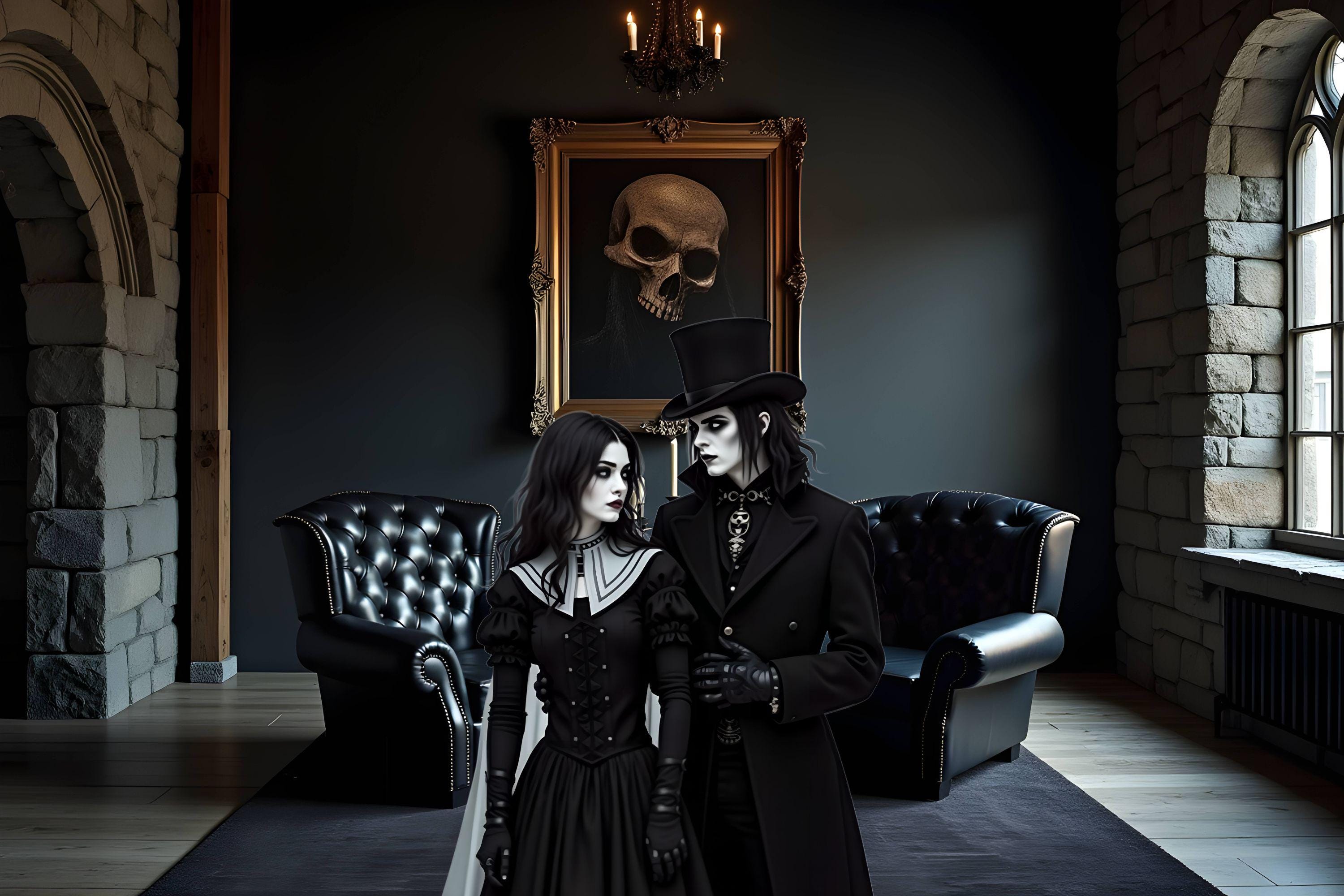 Vintage Gothic Lounge Backdrop | Dark Victorian Photo Scene With Skull ...