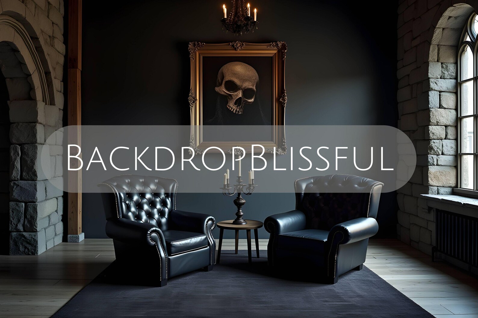 Vintage Gothic Lounge Backdrop | Dark Victorian Photo Scene With Skull ...