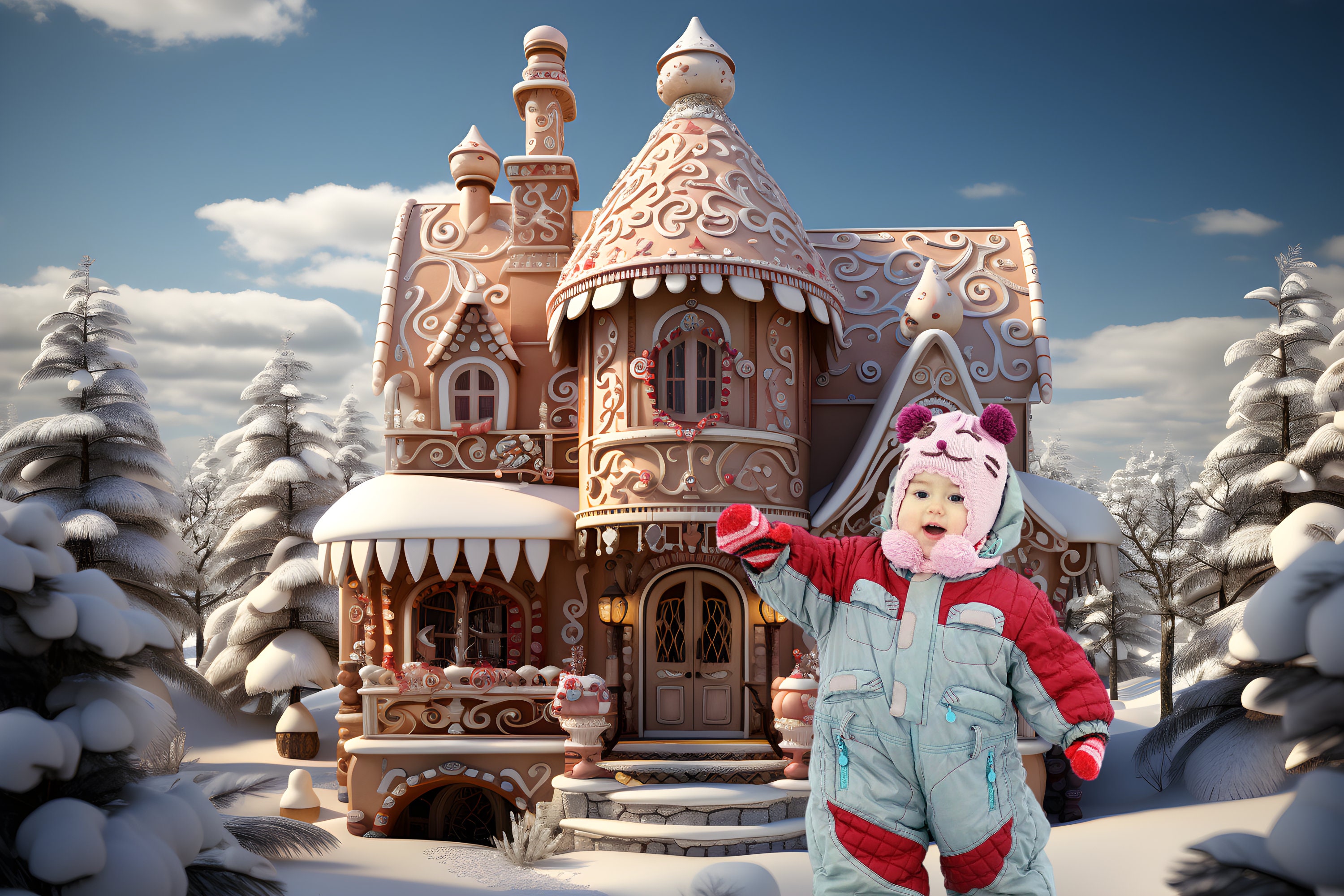 Gingerbread House Digital Backdrop Magical Snow Photography - Etsy