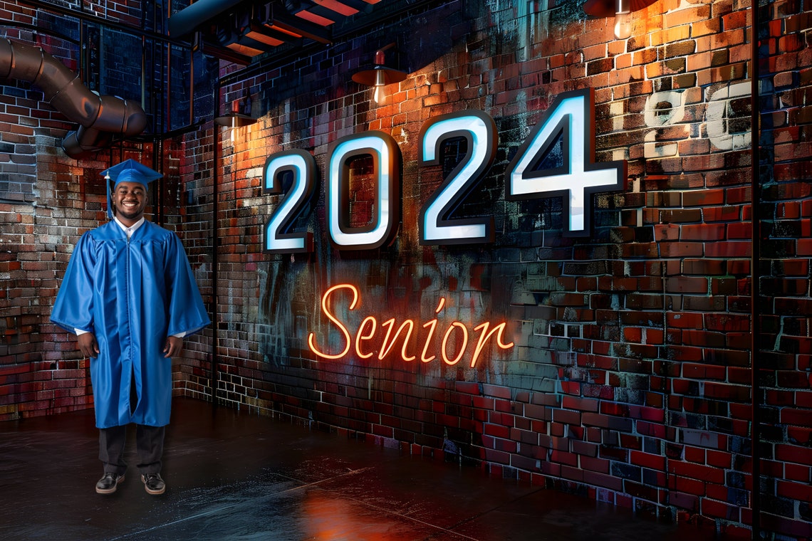 Neon Lights 2024 Senior Year Digital Backdrop Photoshop Template ...