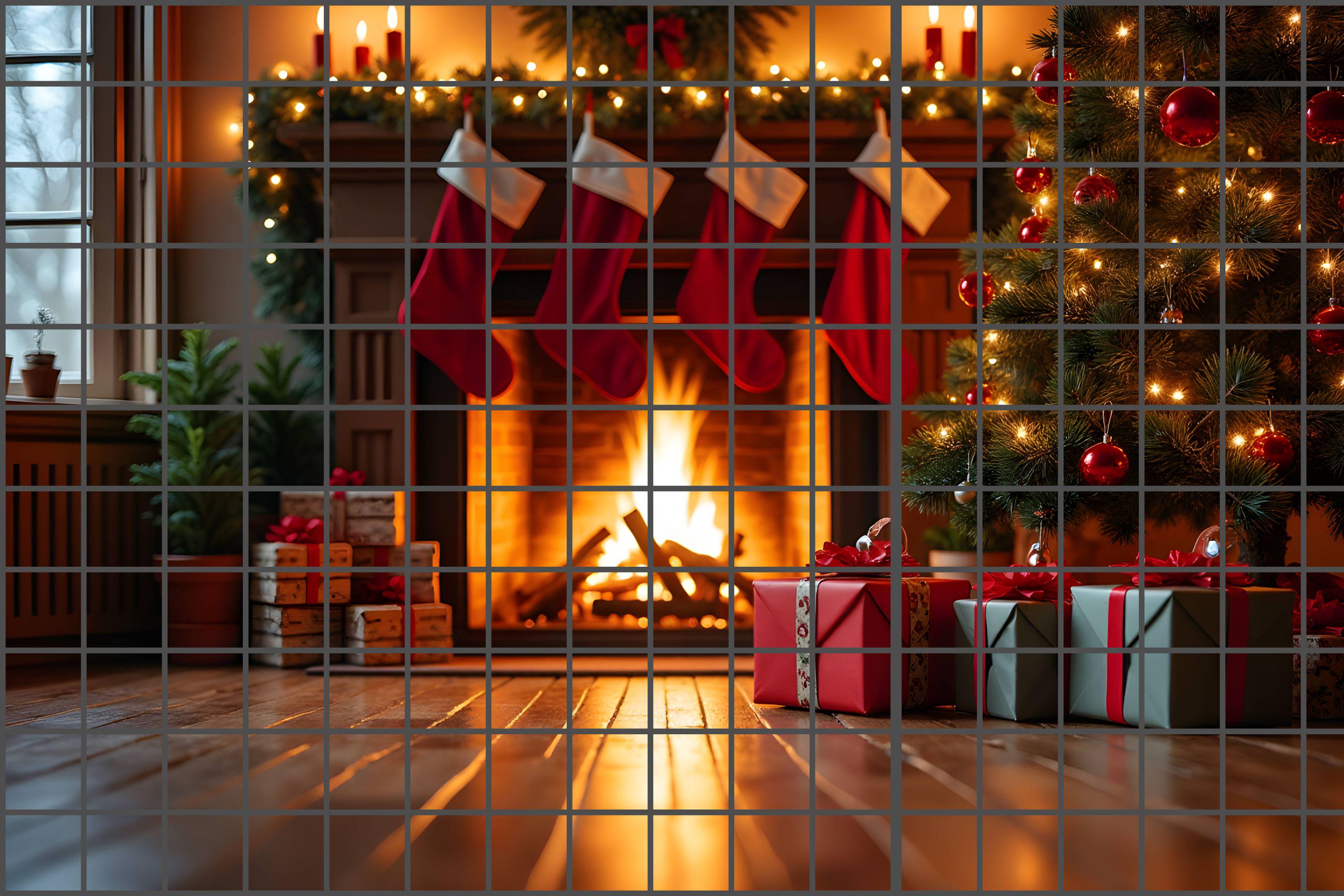 Magic Christmas Fireplace Digital Backdrop, Digital Background for Family, Christmas Fireplace ...