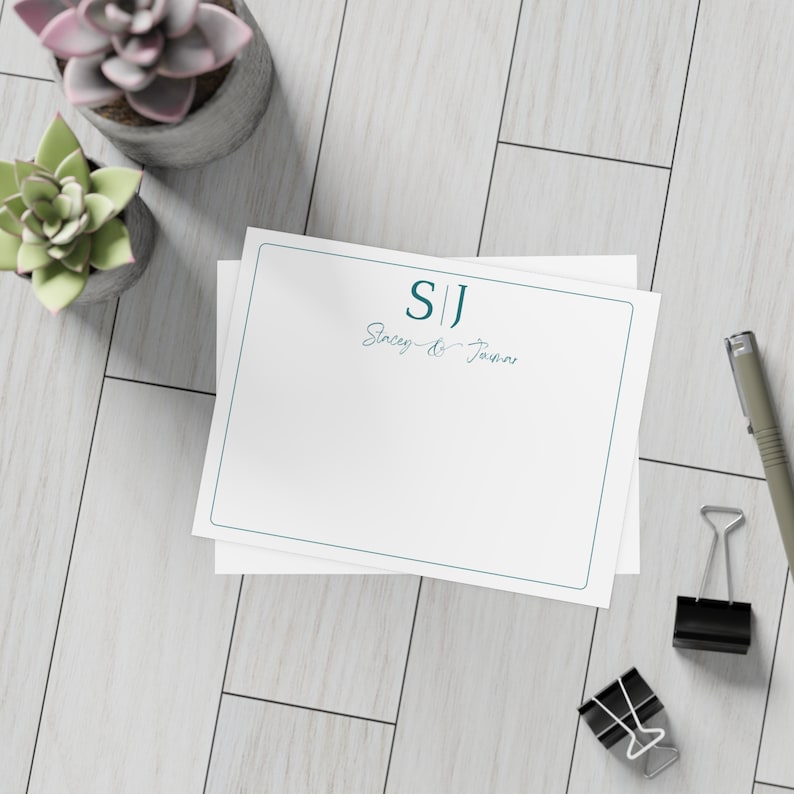 Personalized Monogram Post Cards With Envelopes Custom Name Stationary ...