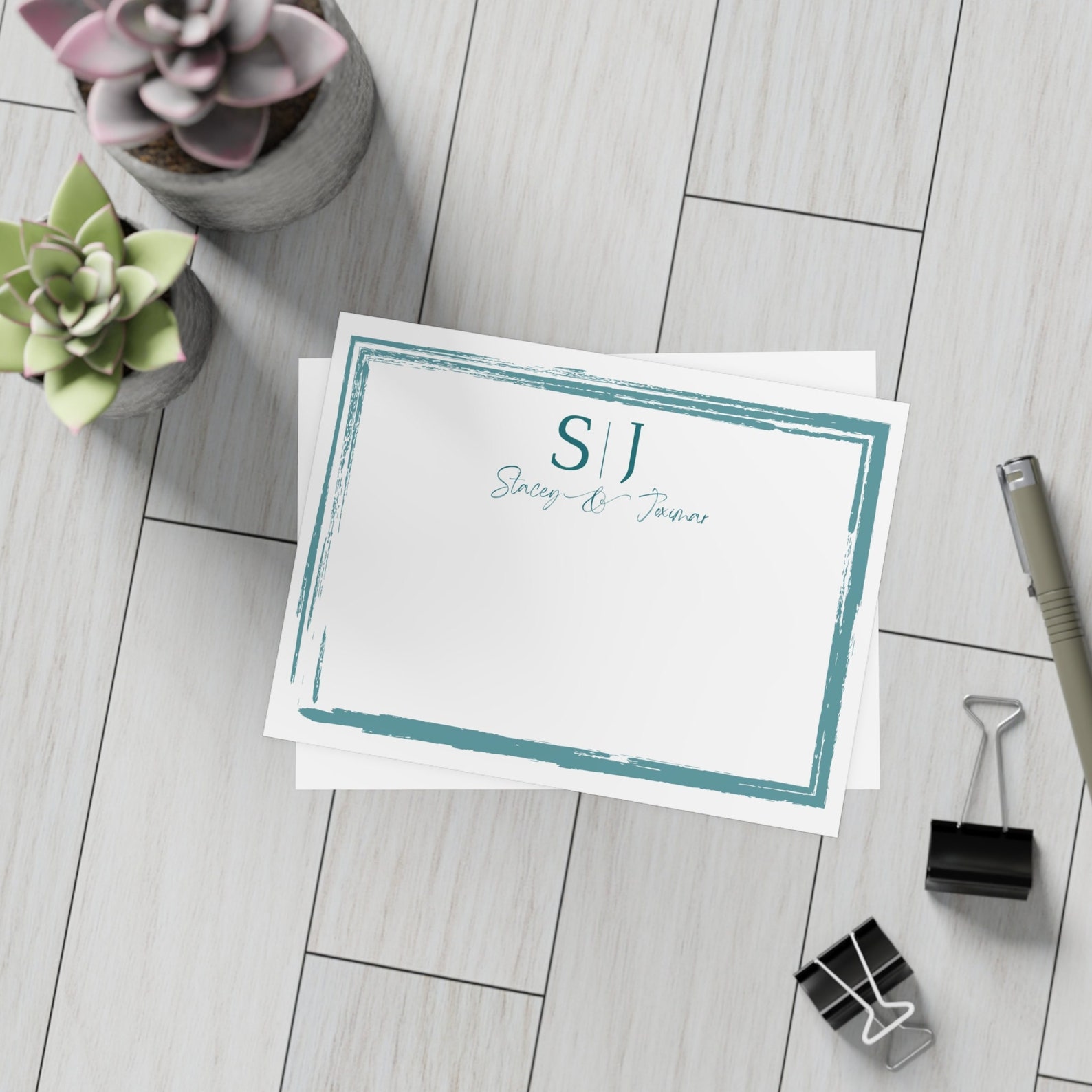 Personalized Monogram Post Cards With Envelopes Custom Name Stationary ...