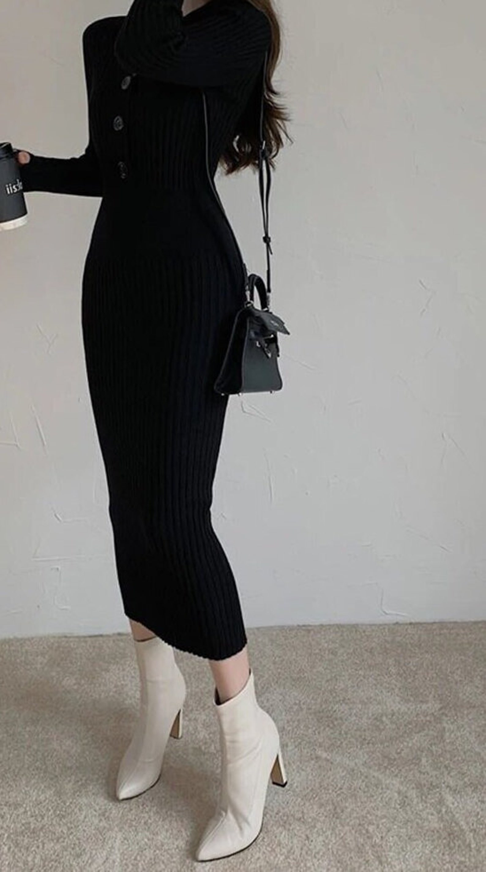 Long Sleeve Knitted Midi Dress Elegance Slim Bodycon V-neck - Etsy