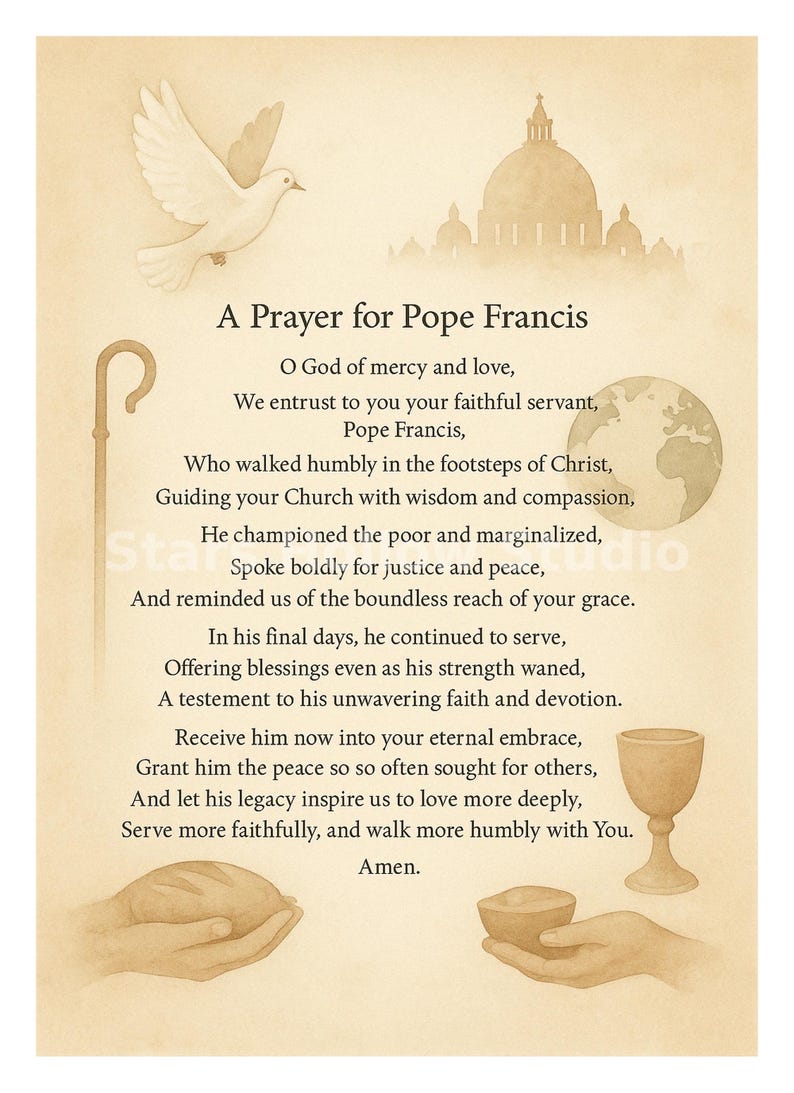 Pope Francis Prayer Printable Catholic Wall Art Memorial Tribute