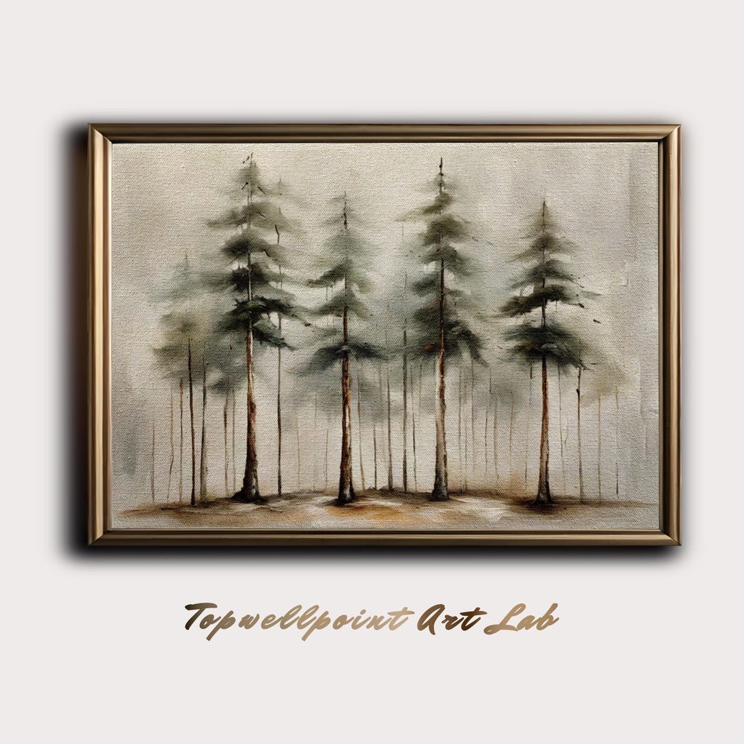 Modern Abstract Forest Landscape Art Print, Tall Evergreen Trees ...