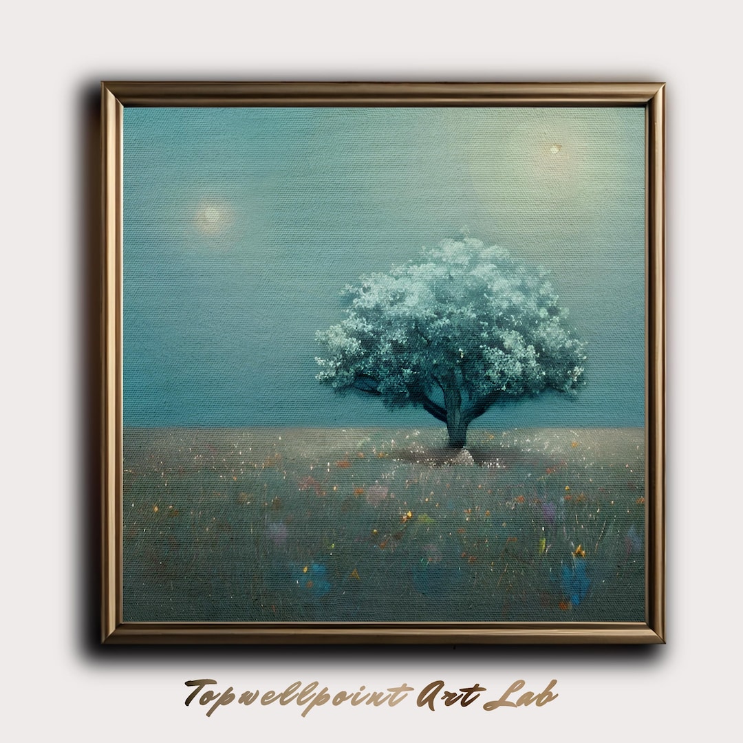 Fantasy Landscape of Tree in Moonlight of 2 Moons | Textured Canvas Oil ...