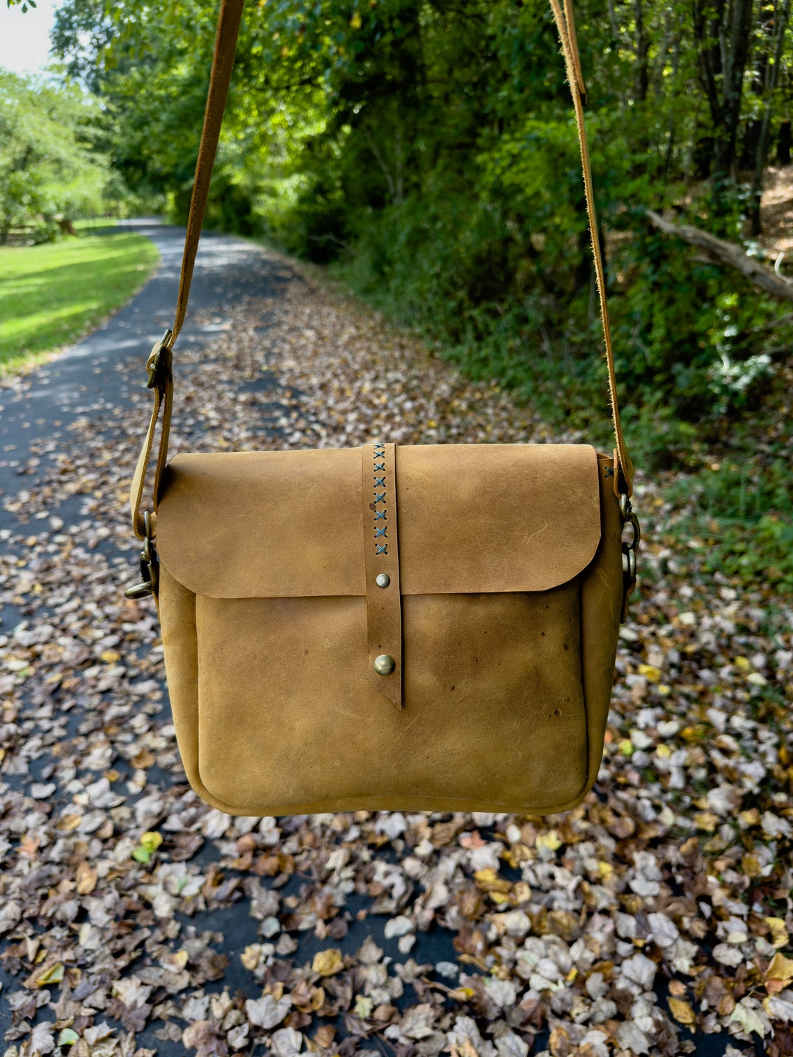 Hand Stitched Leather Messenger Bag: Rustic Crossbody Shoulder Bag - Etsy